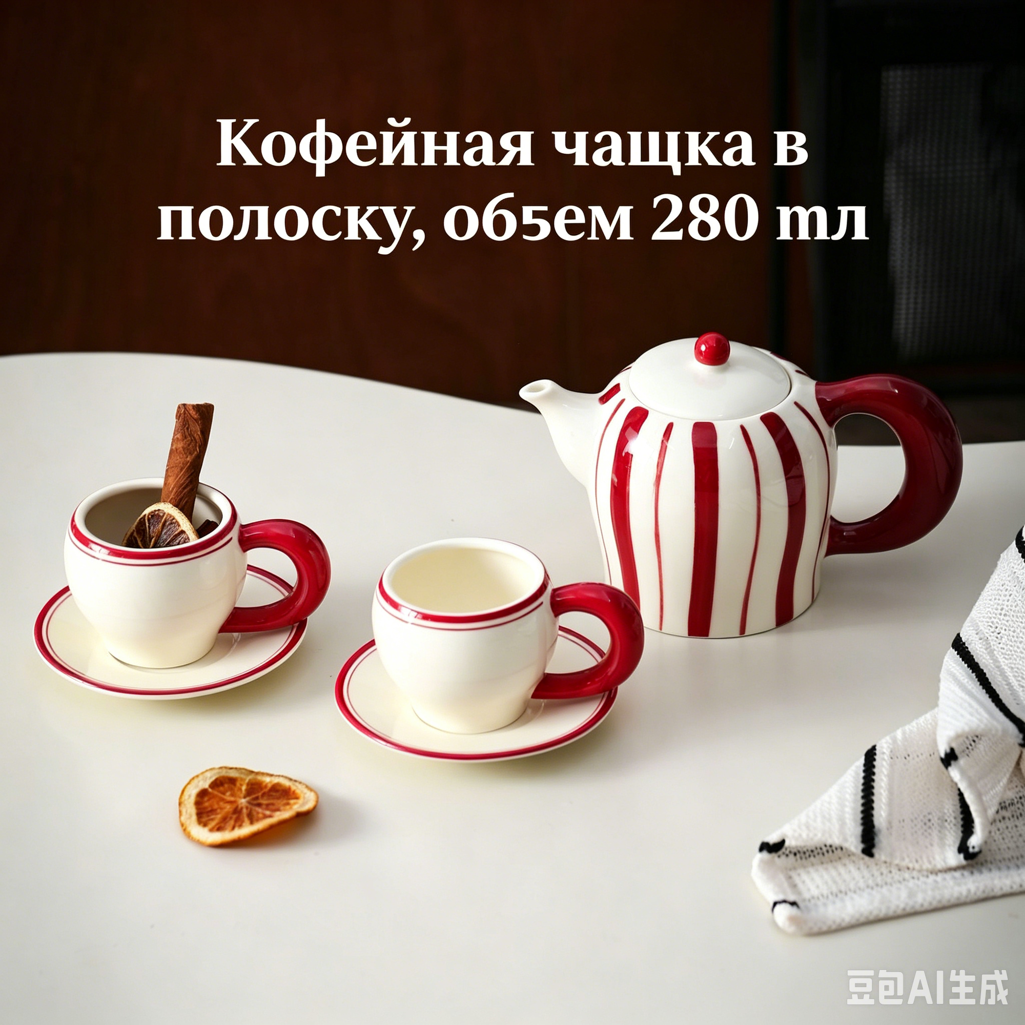 Кофейная чашка в полоску, керамический чайный сервиз, красная, объем 280 мл