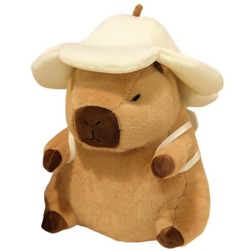 Плюшевая кукла унисекс PANGPANGLONG Капибара Успокаивающая, 20CM EU, White Floral Hat+Sea Lion Backpack