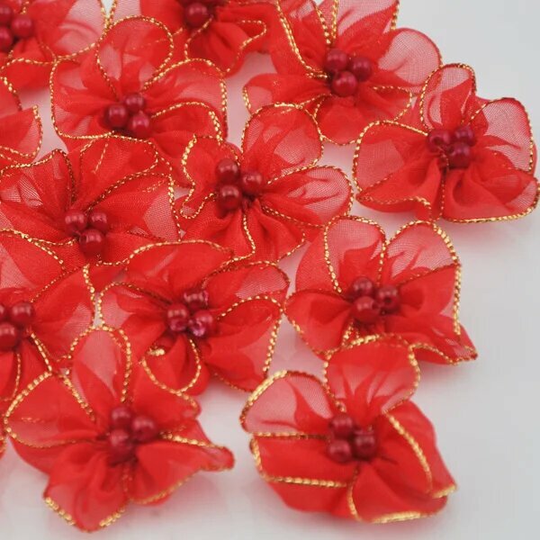 Лента с цветком из органзы Edelweiss 40 шт Красный, Красный, Red