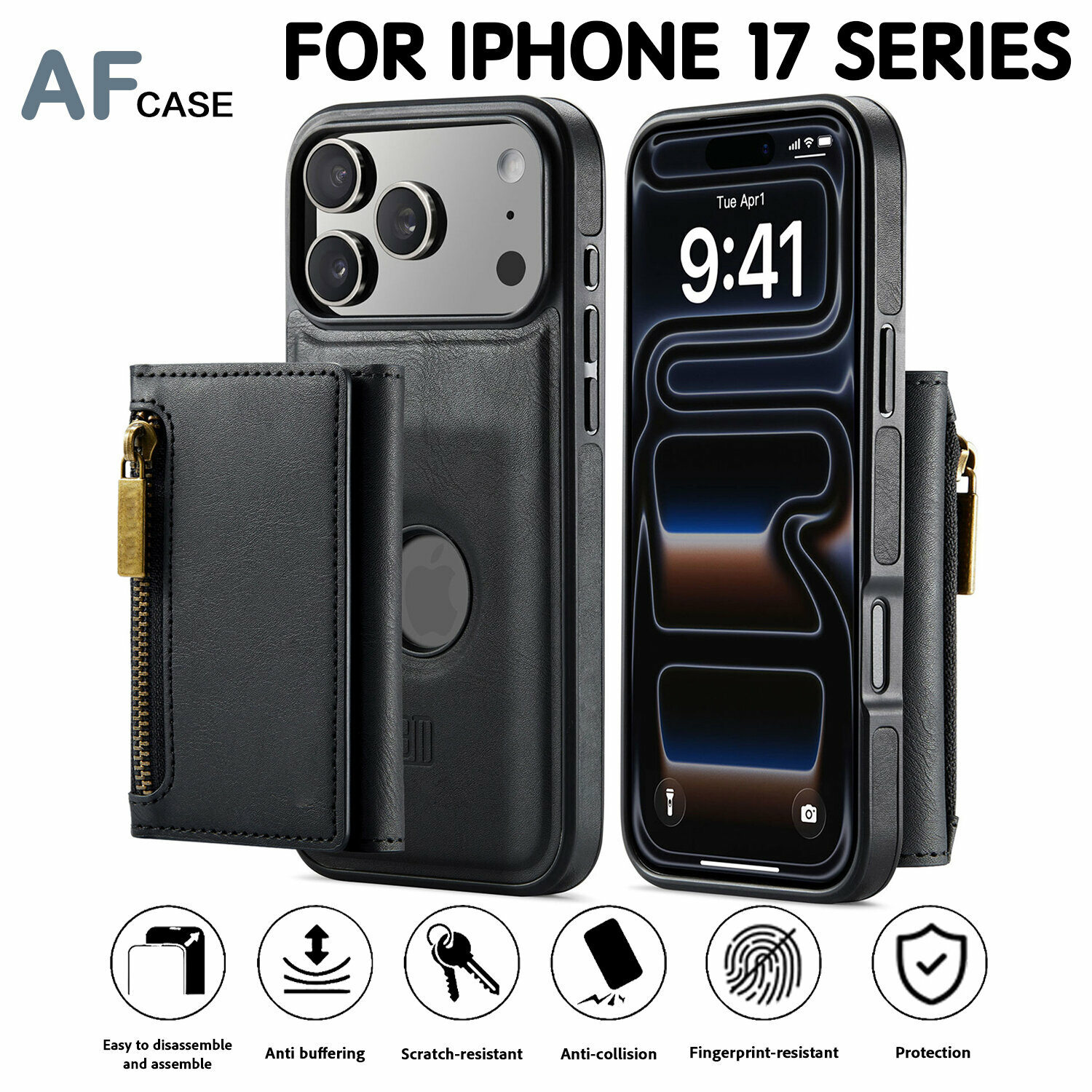 Чехол-кошелек для iPhone 17 Pro max Detachable Wallet Case, кожаный, с магнитным держателем