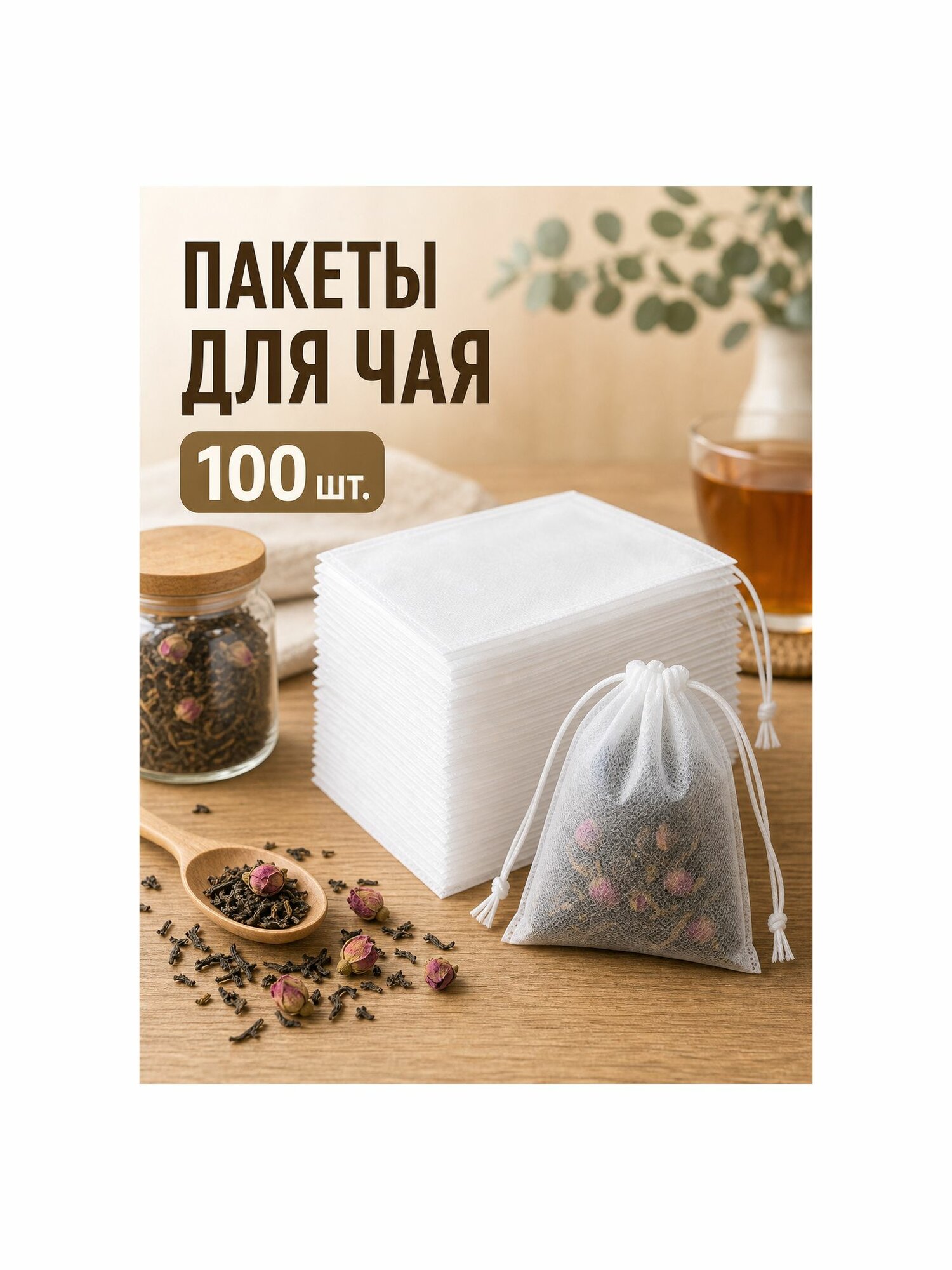 Фильтр для чая, кофе белые 7x9 см, 100 шт