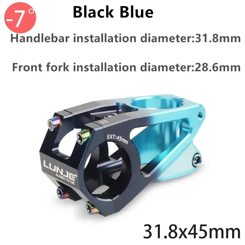 LUNJE Вынос руля MTB 31,8 мм Синий, Black Blue 31.8x45mm
