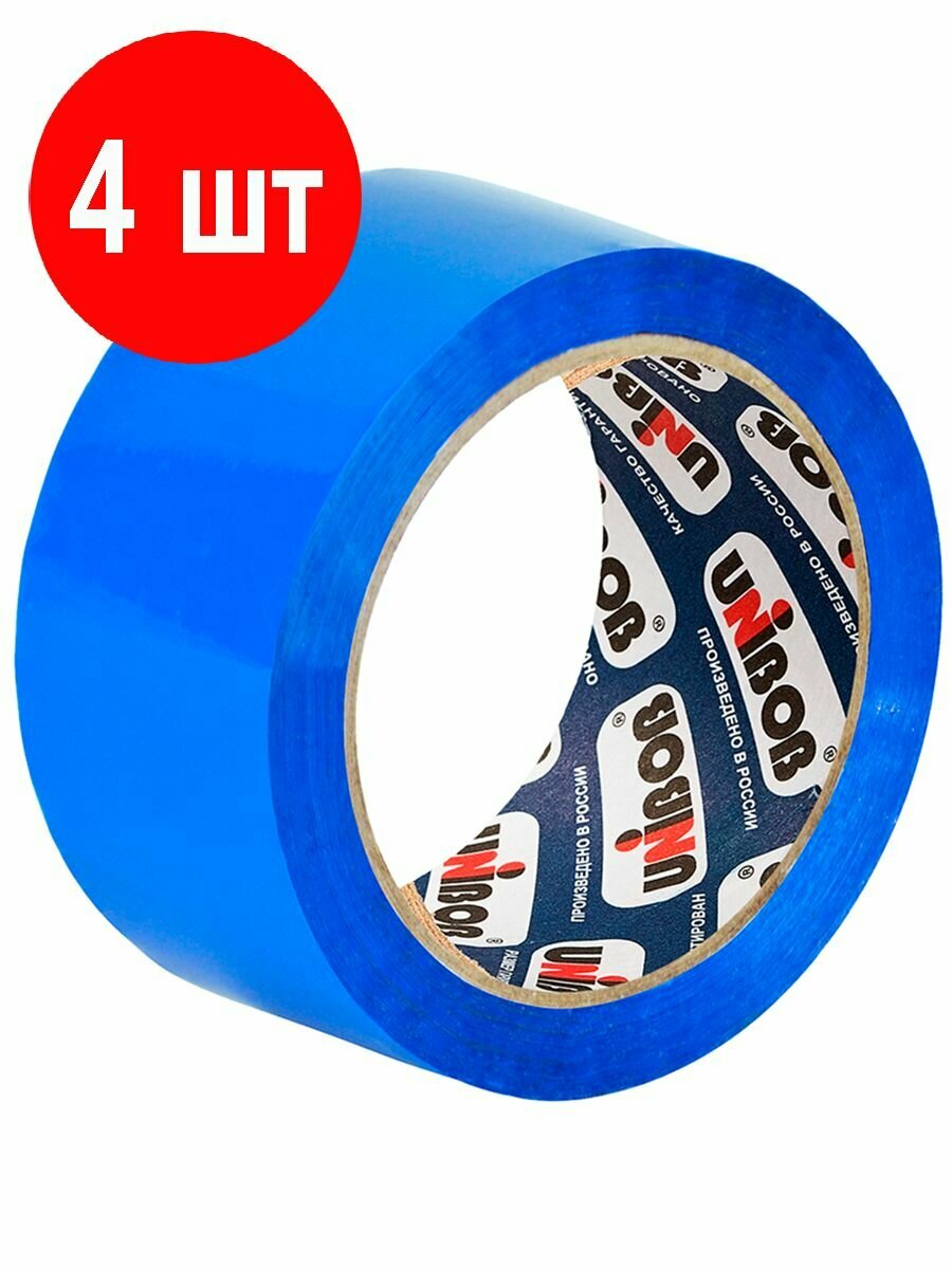 Клейкая лента Unibob, односторонняя, полипропилен, 48 мм x 66 м, синяя, 4 шт.