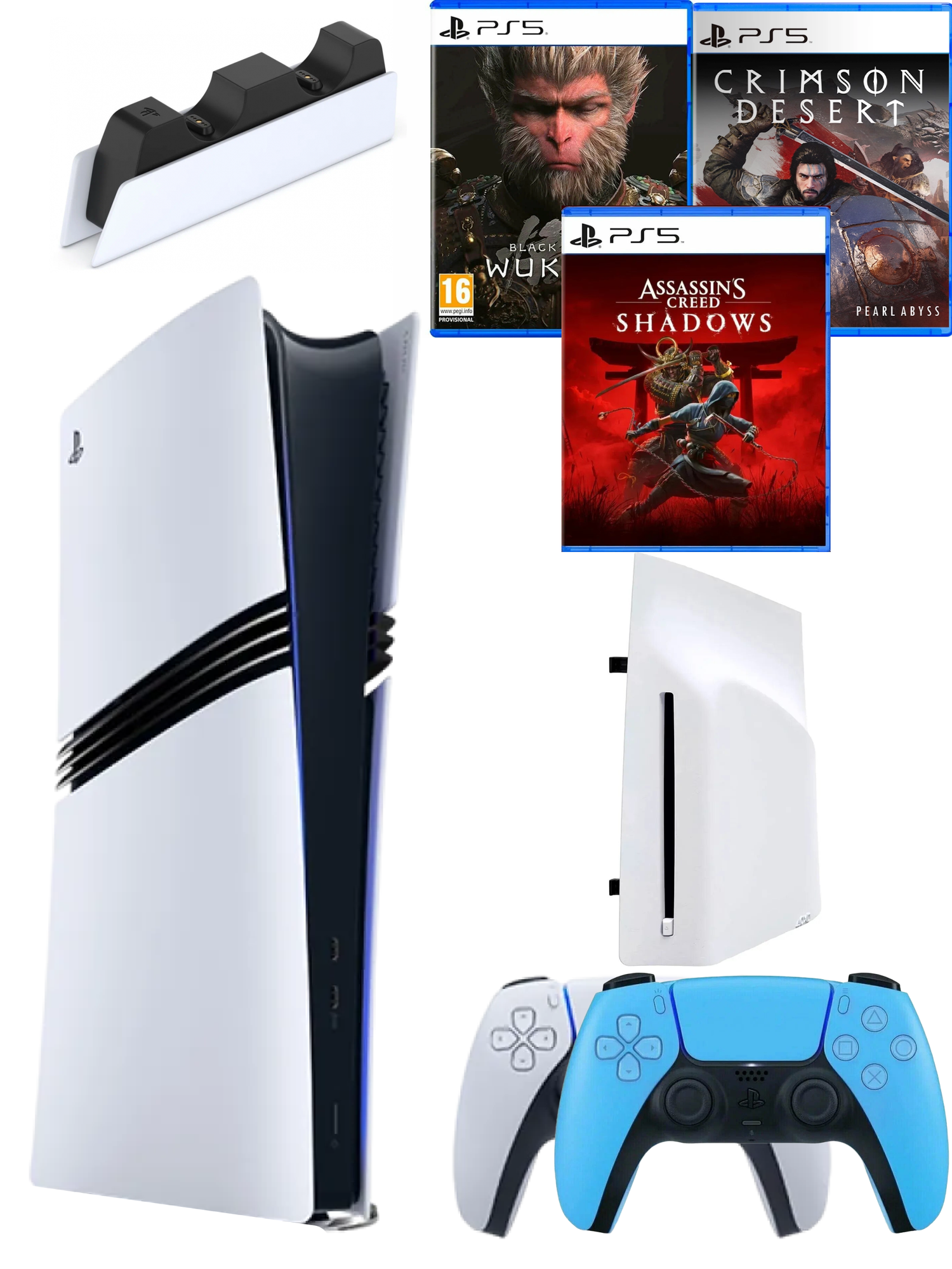 Игровая приставка Sony PS 5 Pro Digital Edition+Зарядная станция+ Дисковод +2-ой геймпад+Комплект из 3 игр, 2Tb SSD