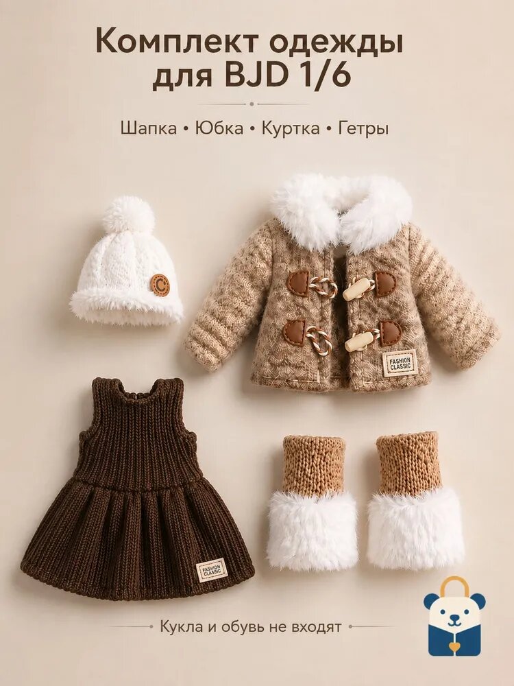 Зимний комплект одежды для куклы BJD 1/6 30 см, пальто и платье, без