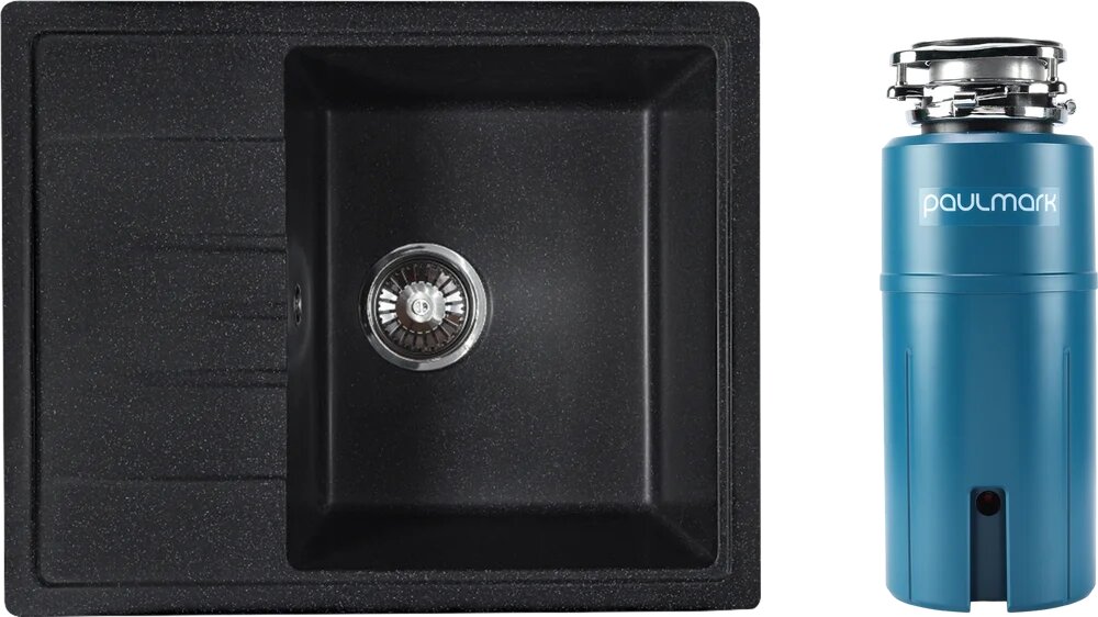 Комплект Мойка Reflexion Plato RX1457СL 57x46, уголь, кварц / Измельчитель Paulmark Intenso I-800 электрический
