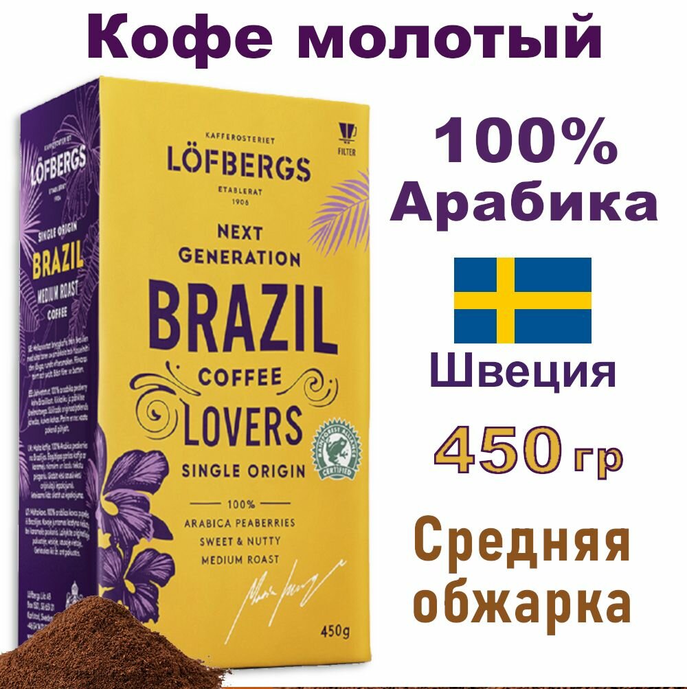Кофе натуральный молотый LOFBERGS BRAZIL Single Origin 450г.