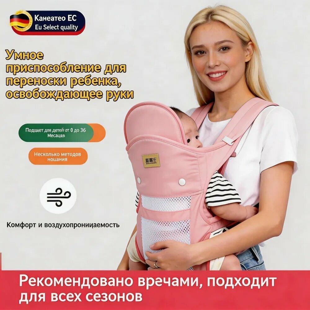 Эргорюкзак для новорожденных 4 в 1, переноска для ребенка 0-36 месяцев, слинг-кенгуру с сеткой, передний и задний способ ношения, комфортный и дышащий, для всех сезонов
