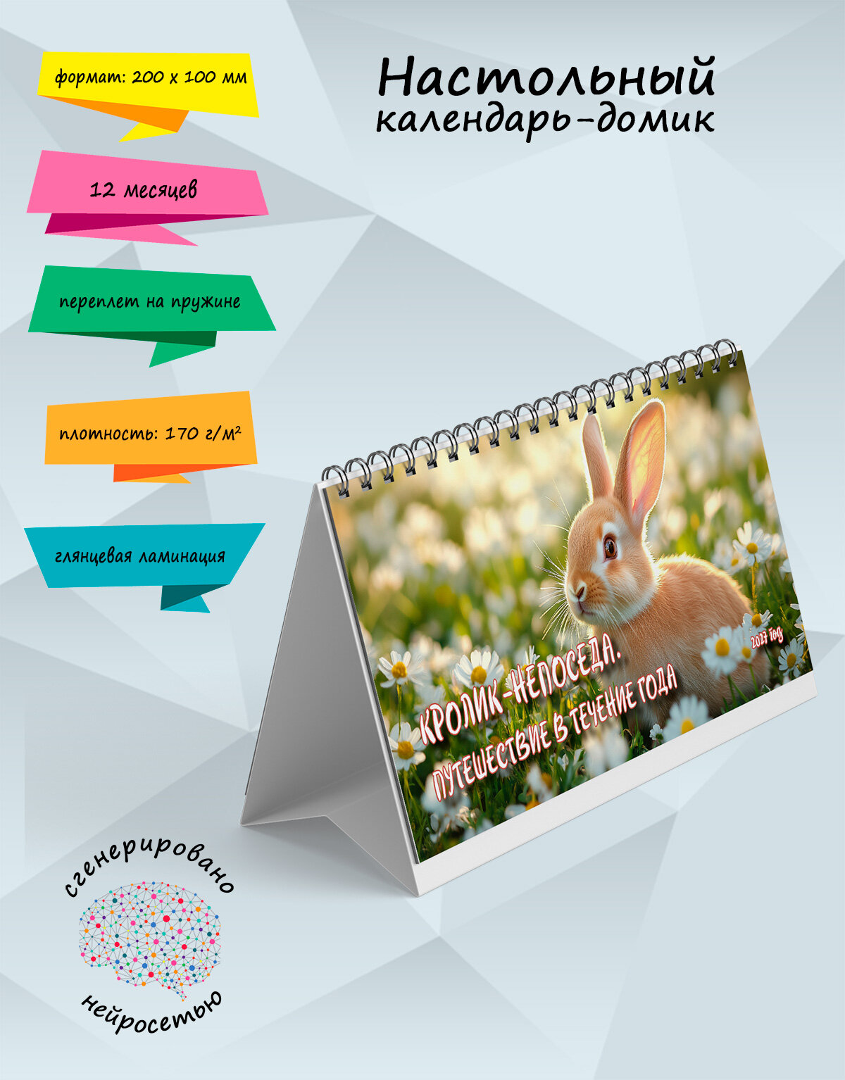 Настольный календарь-домик "Кролик-непоседа. Путешествие в течение года" на 2027 год