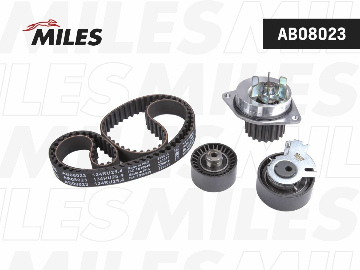 Комплект ГРМ с помпой MILES AB08023 для а/м Citroen Berlingo, C3, C-Elysee, Xsara, Peugeot 307, 308, Partner с двигателями 1.6 TU5J, EC5.