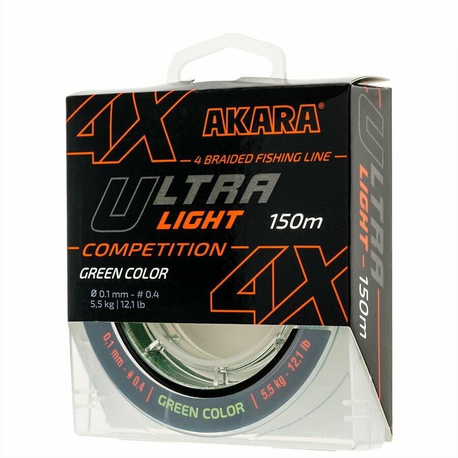 Шнур рыболовный плетеный Akara Ultra Light Competition Green 150 м 0,10