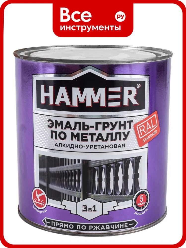 Эмаль-грунт по металлу HAMMER 3в1 АУ п/гл RAL 7004 сигнал. серый 2,7 кг ЭК000133630