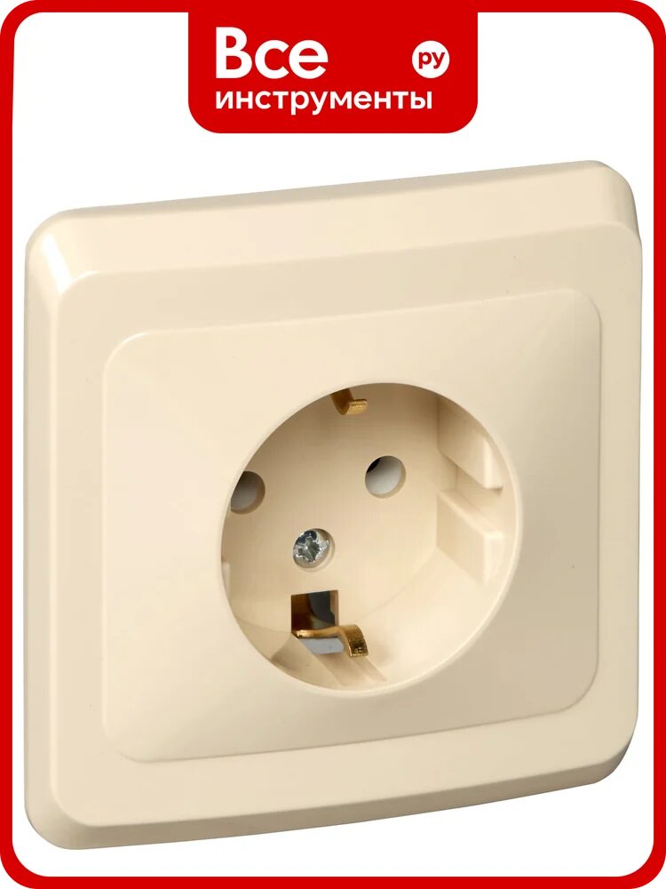 Розетка Systeme Electric 1-м СП Этюд 16А с заземлением, кремовая PC16-003K, 250 В, для применения в сетях