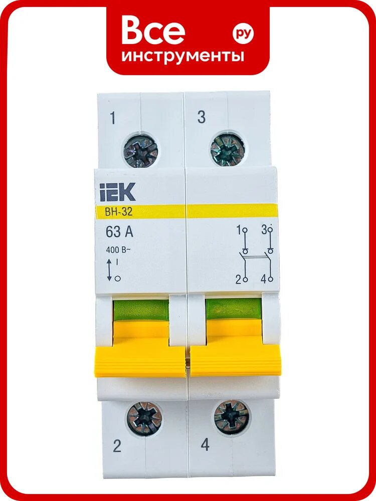Выключатель, IEK, нагрузки IEK ВН-32 63А/2П ИЭК MNV10-2-063 модульный пластиковый корпус белый цвет полная защита