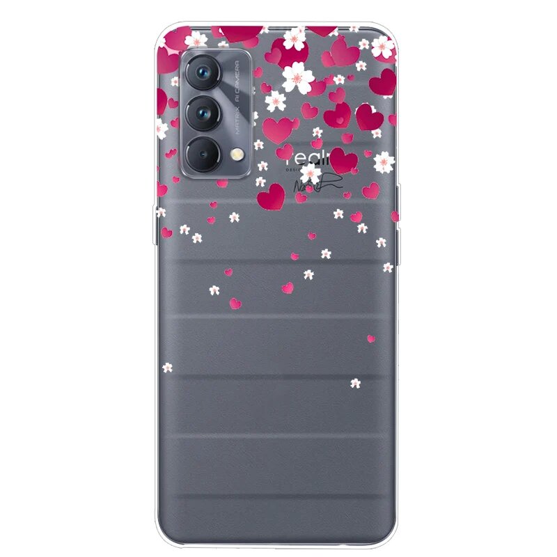 Чехол realme GT Master Edition, силикон, цветы и сердечки