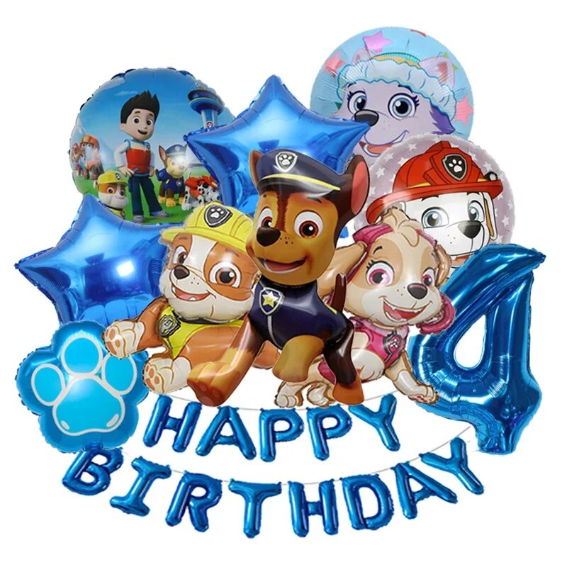 Шары PAW Patrol с Чейзом и Скай, цифра 4