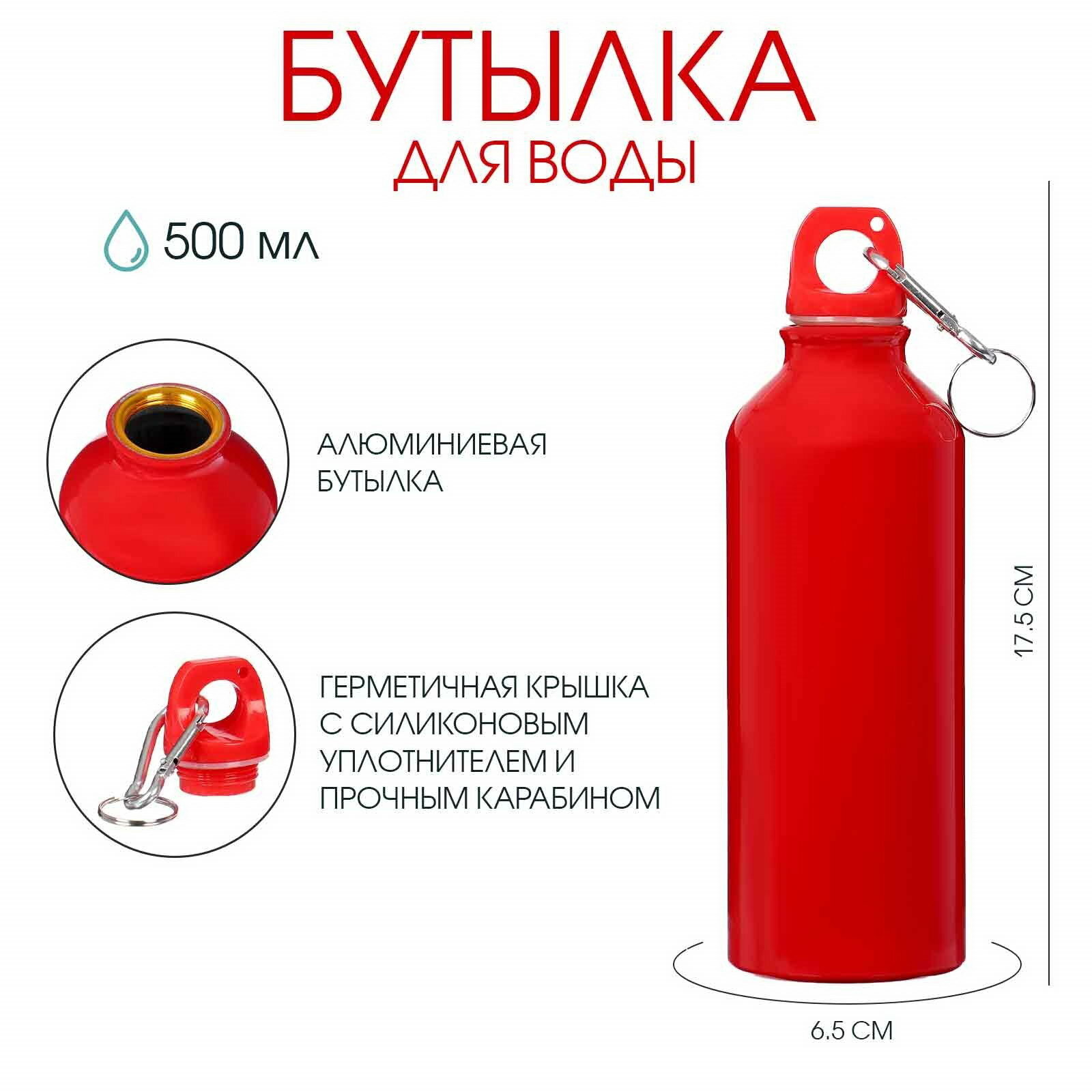 Бутылка для воды, 500 мл, алюминиевый корпус, красная, цвет: красный