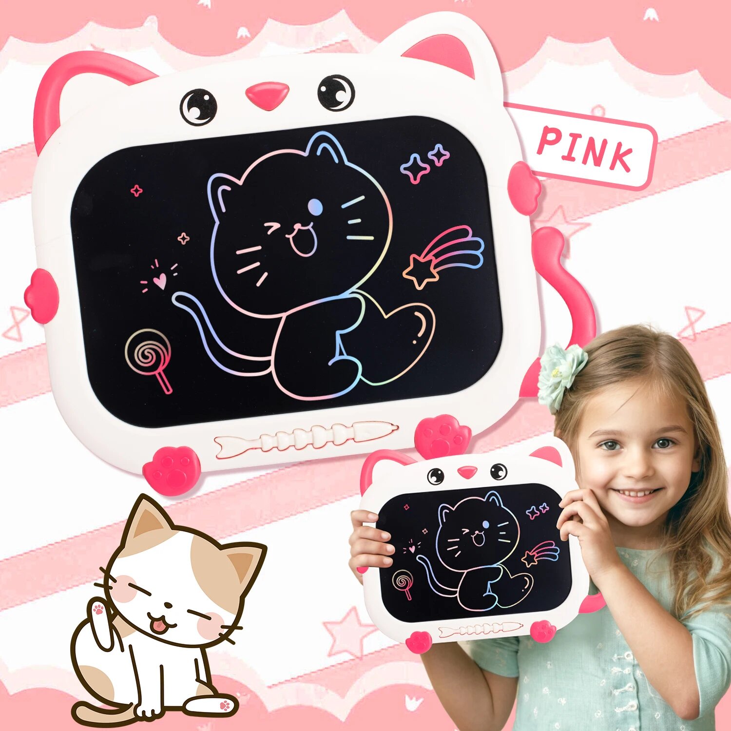 LCD-планшет для рисования с изображением кота Розовый, Pink