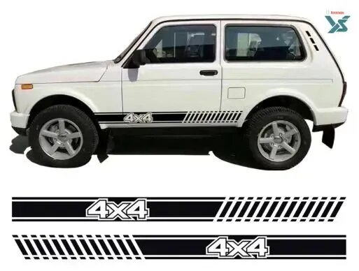Наклейки на автомобиль NIVA 4x4 (Нива - черные наклейки на авто Нива Легенд на ДВА борта - тюнинг Niva
