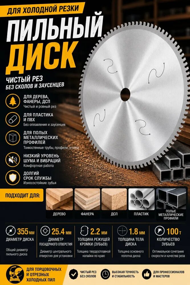 Диск пильный 355.01 x 1.8 x 25.4; 100 зуб.