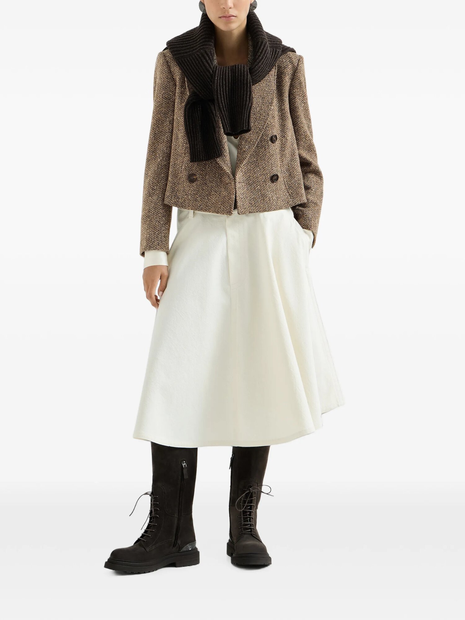Куртка BRUNELLO CUCINELLI Sparkling virgin wool chevron cropped blazer, размер 38 — фото 1