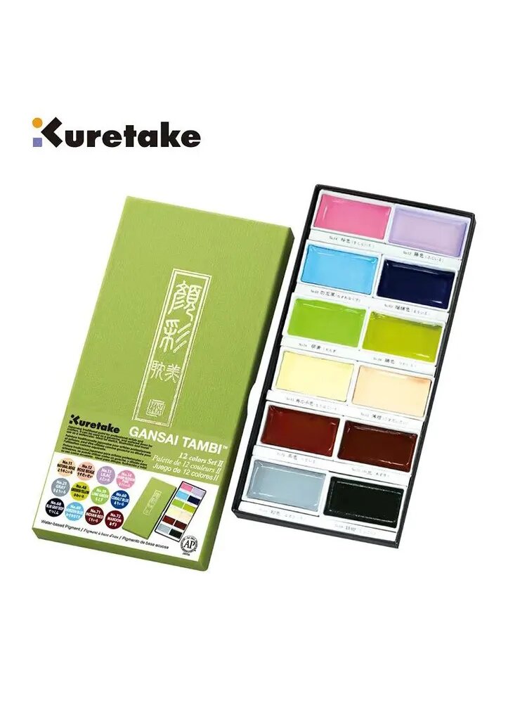 Краски акварельные Kuretake Gansai Tambi 12 цветов, набор, 1 шт.