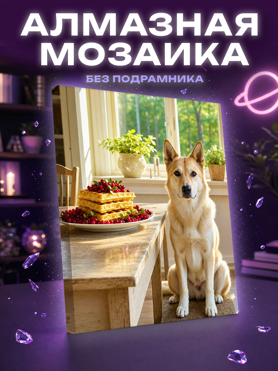 Алмазная мозаика Лайка у вафельного стола