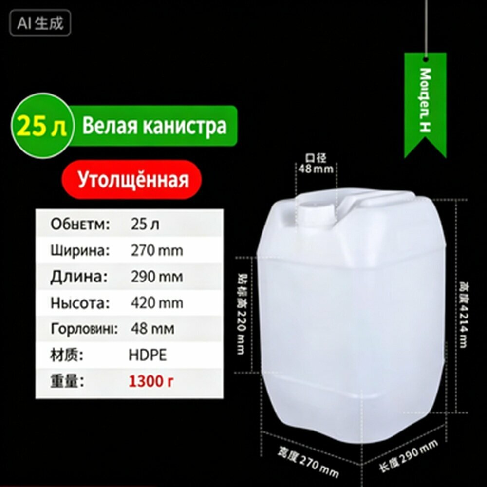 Усиленная пластиковая канистра 25 л белая модель Цзыцзинь пищевой пластик штабелируемая для воды топлива химических
