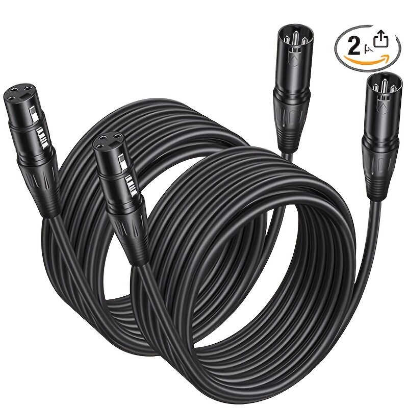Кабель XLR 2 шт, микрофонный кабель XLR (папа-мама) 1 м, черный, для микрофонов, радиостанций, акустических систем и сценического освещения