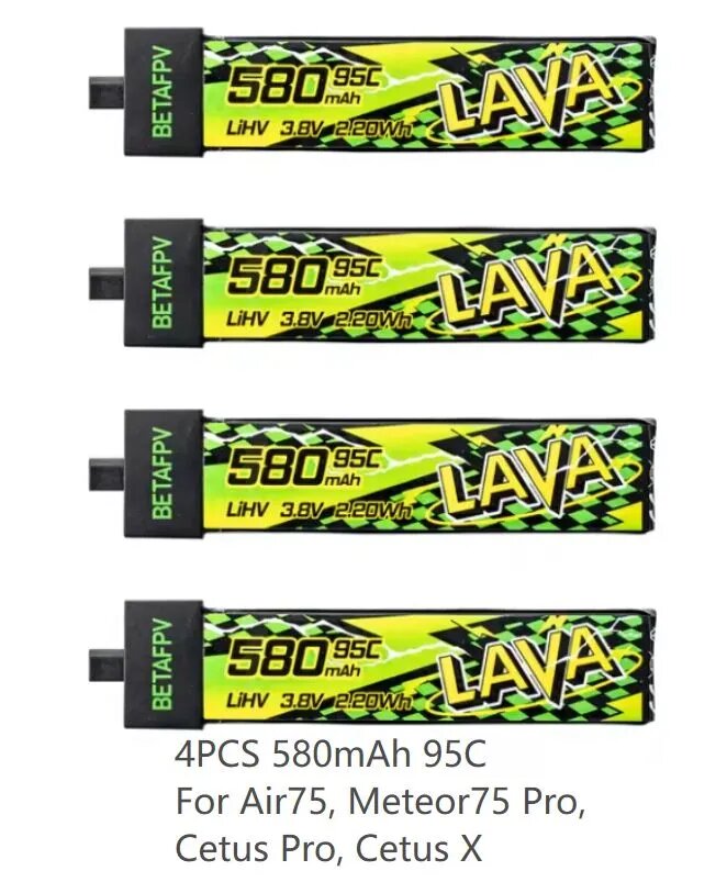 Квадрокоптер BETAFPV LAVA 580mAh 95C LiHV 3.8V 2.20Wh Li-pol 4 шт.