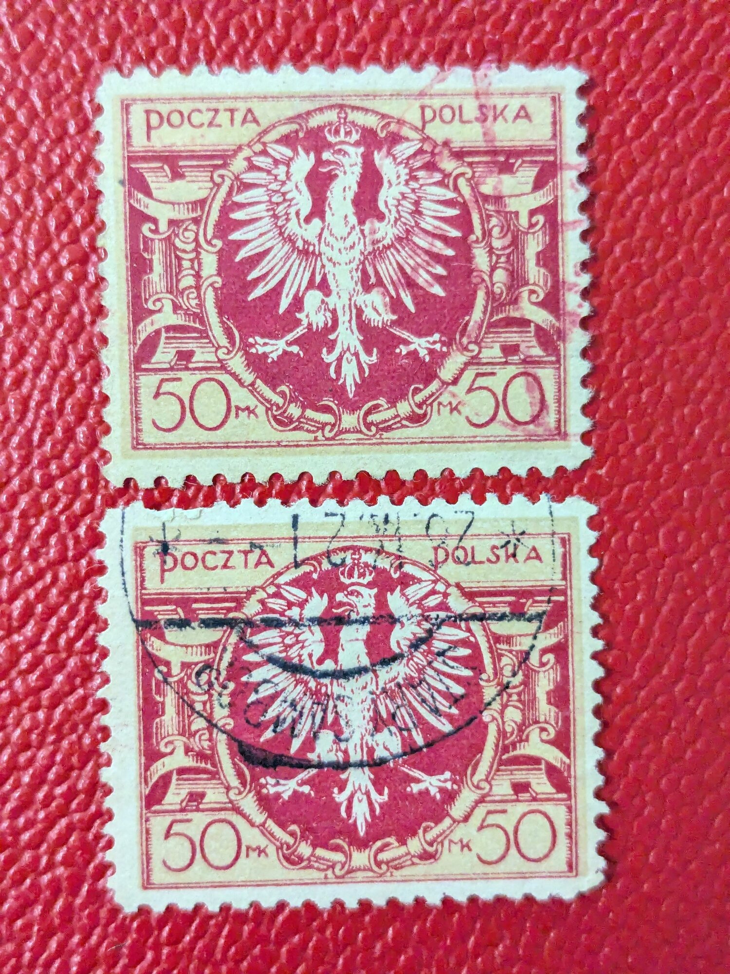 Марки Польша 1921. Разновидности - разные цвета, гашение, бумага. Из Серии: "Орел на большом щите". См фото. Гашение. Редкость