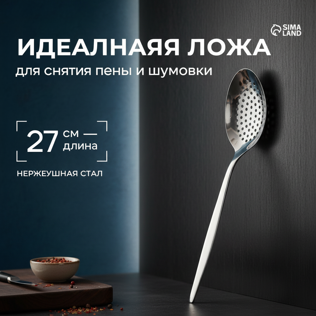 Пеногонная ложка 27 см серебристая толщина 2.5 мм
