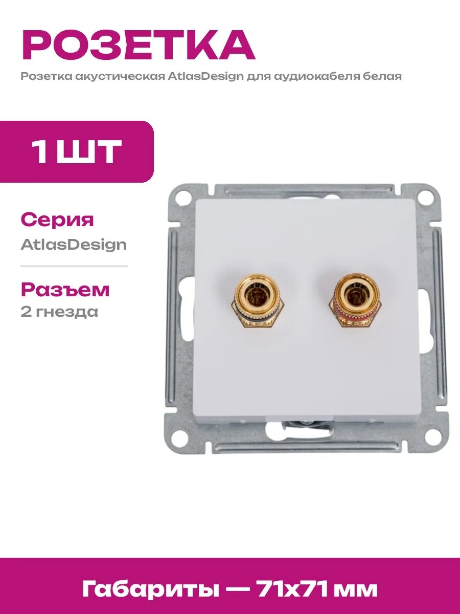 Двухместная аудиорозетка для скрытой проводки белого цвета