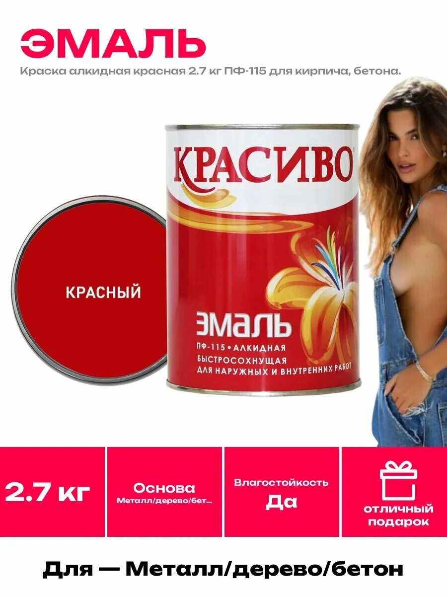 Эмаль ПФ-115 2.7 кг красная универсальная для ремонта и дачи