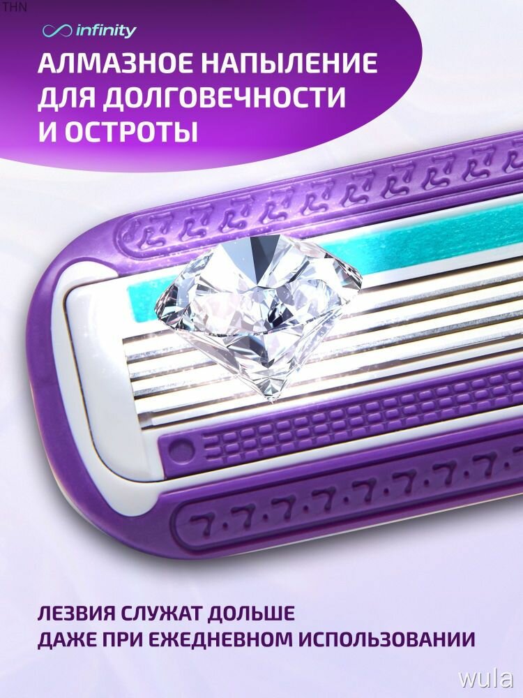 Женская бритва Infinity Sense Berry 4 лезвия алмазное покрытие 1 ручка + 12 кассет для чувствительной кожи станок — фото 1