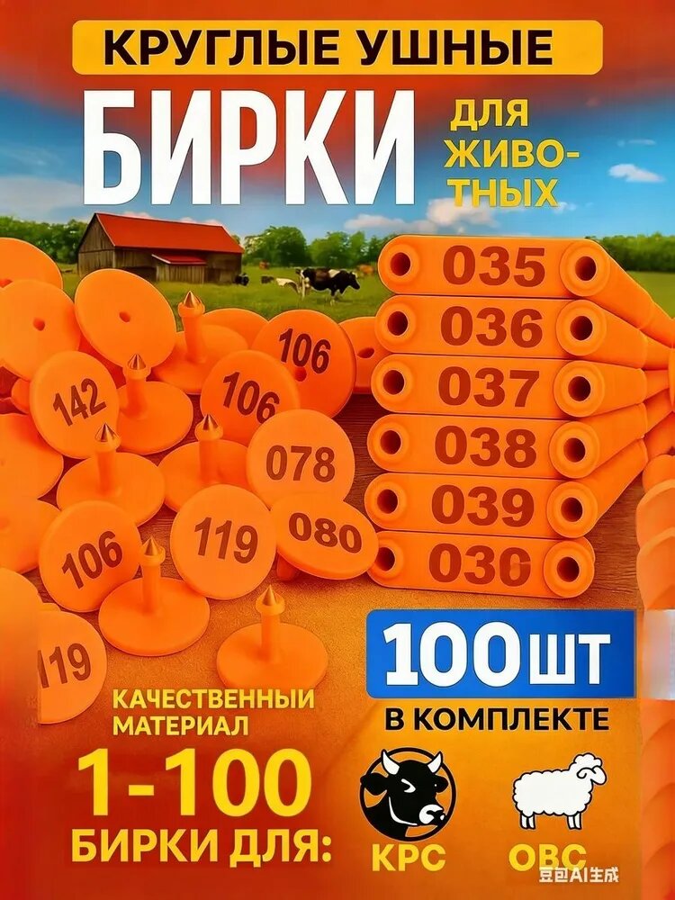 Биркач - клипсатор для биркования животных овец, коз свиней + 100шт ушных бирок желтых для маркировки поросят, баранов, мрс, скота ушей собак