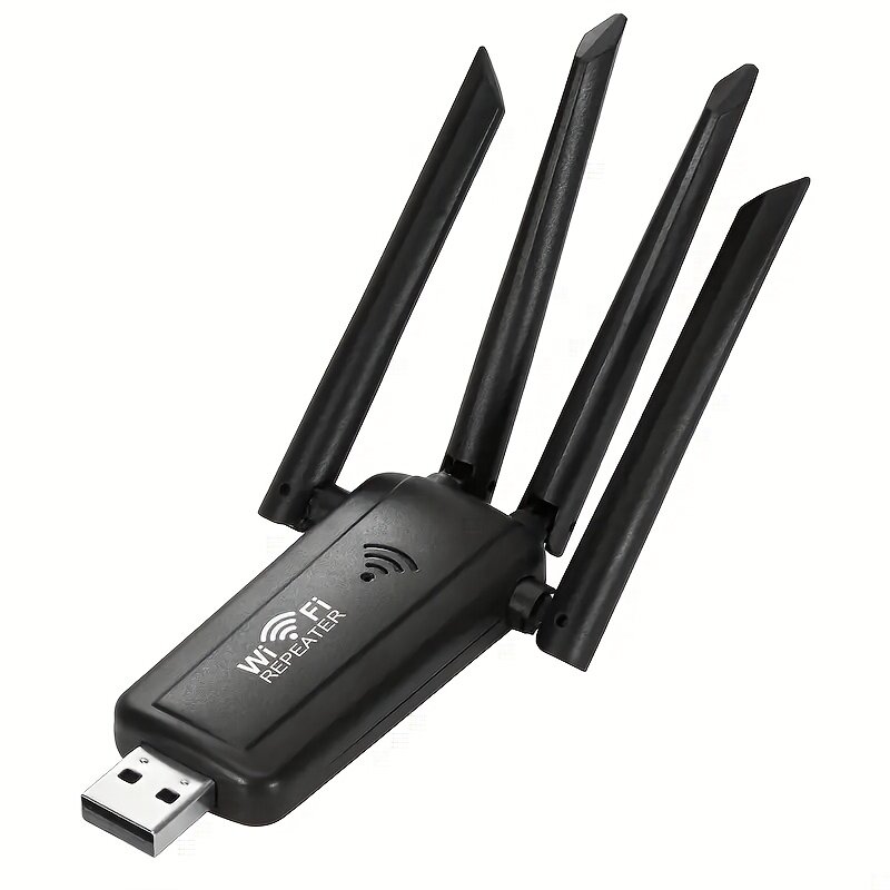 USB Wi-Fi репитер 300 Мбит/с с 4 антеннами, усилитель сигнала, черный