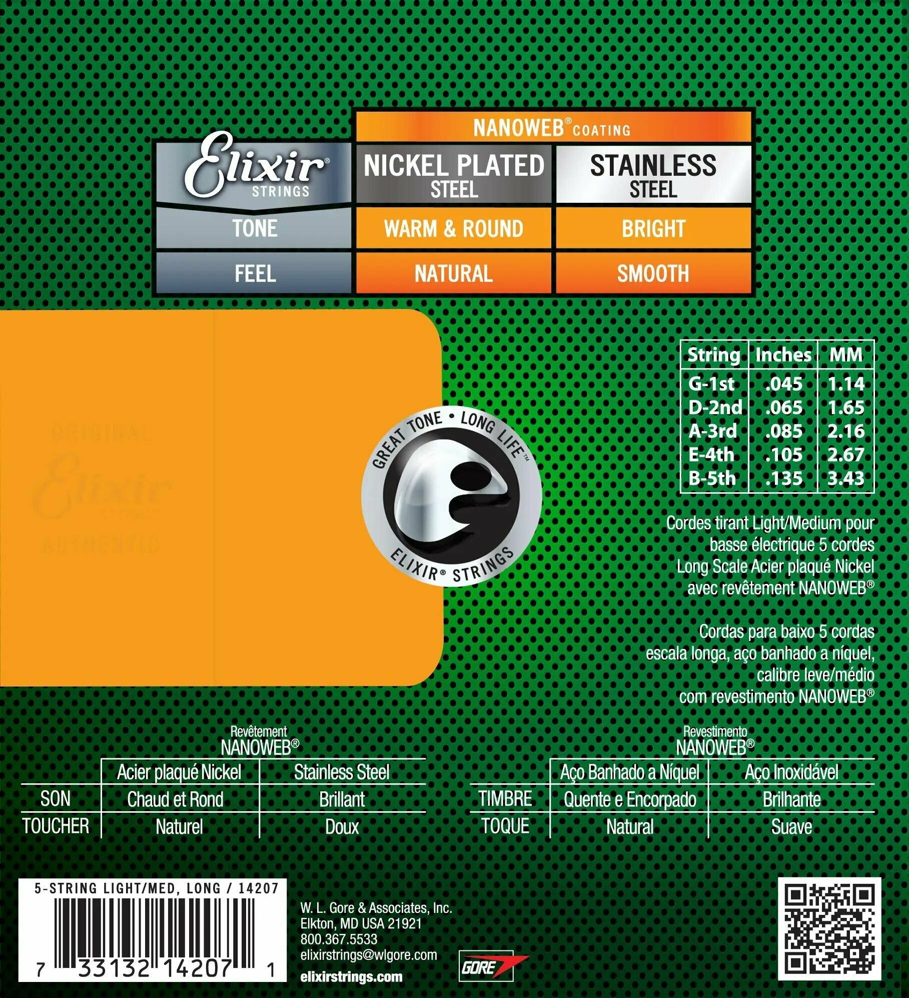 Струны для бас-гитары Elixir 14207 NanoWeb Medium 45-135 — фото 1