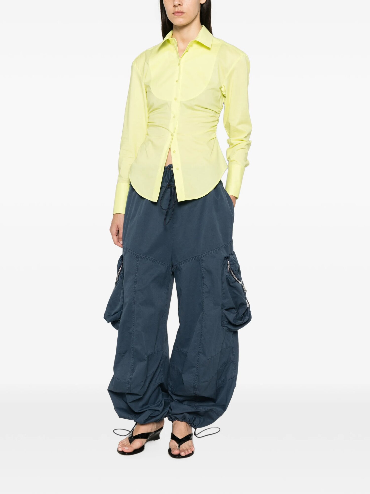 Рубашка PATRIZIA PEPE Gathered poplin shirt, размер 40, светло-желтый — фото 1