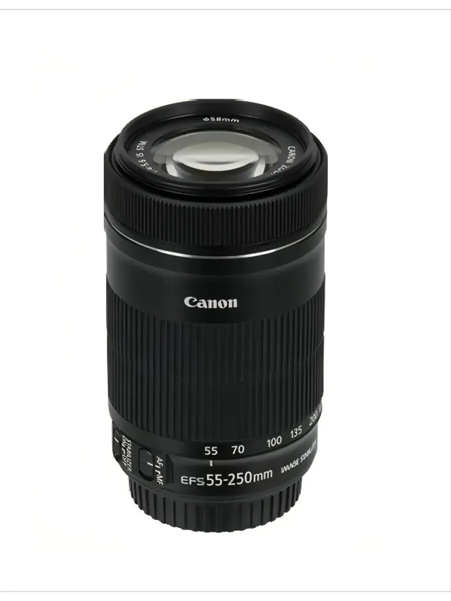 Телеобъектив Canon "EF-S" 55-250 mm f/4-5.6 STM, автофокус, для Canon EF-S, чёрный/серебристый