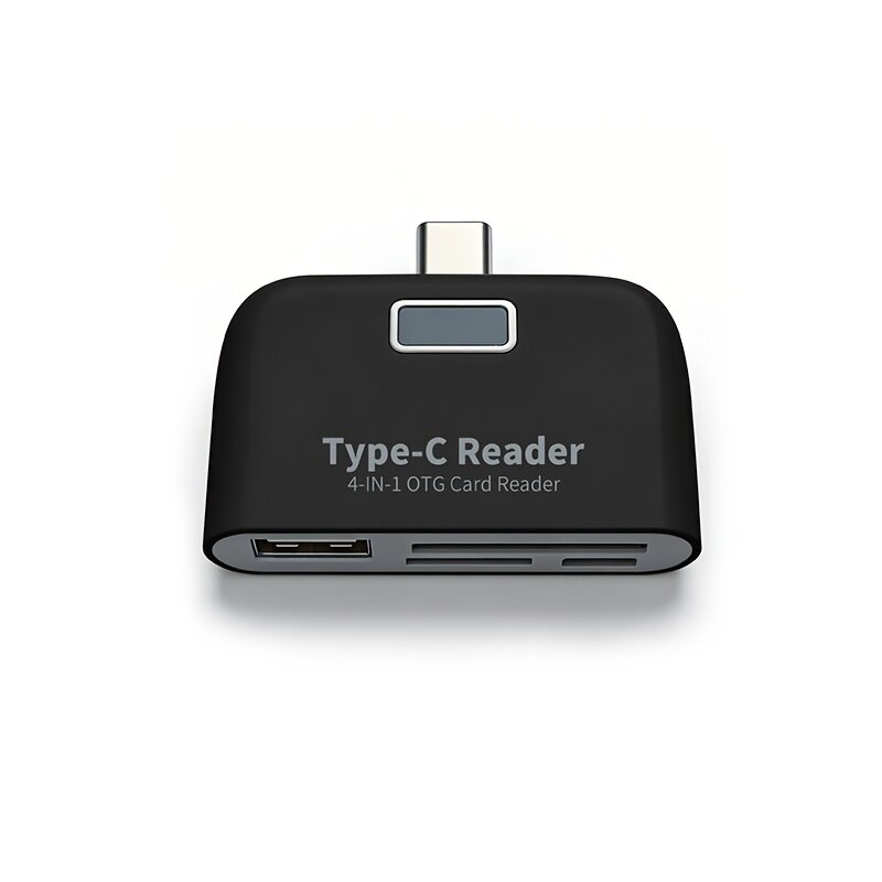 Многофункциональный картридер USB-C 4-в-1 (SD/TF) для камер, OTG-адаптер, совместимый с телефонами/ноутбуками/планшетами, Plug and Play, без драйверов, черный