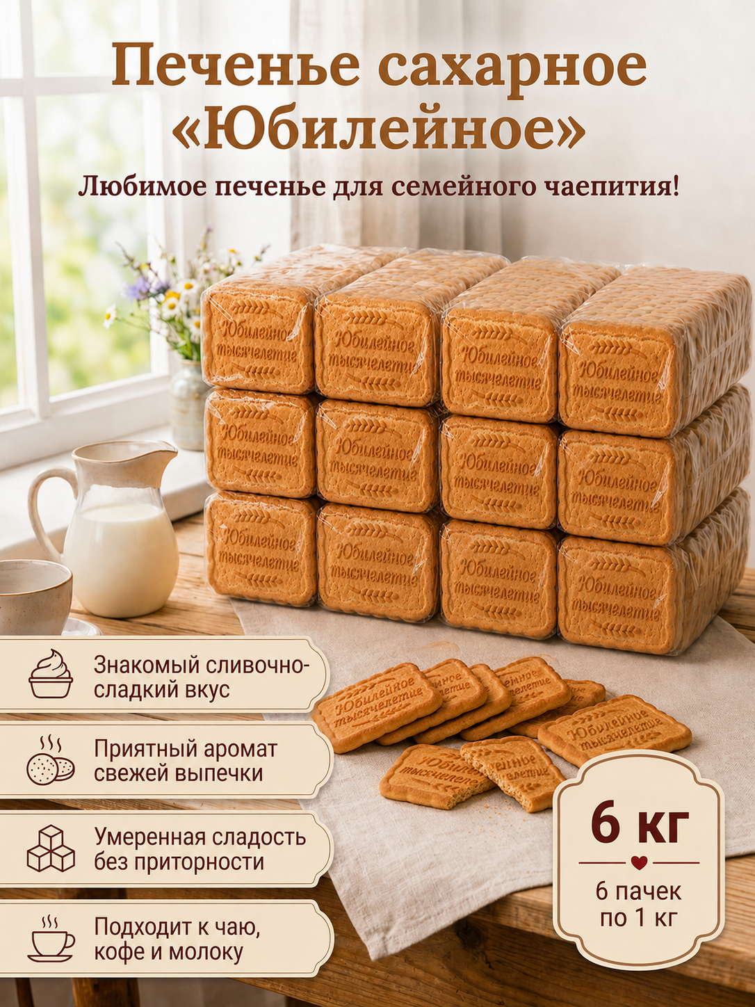 Печенье сахарное " Юбилейное тысячелетие " Браво, 6 кг, без ГМО, вкус детства