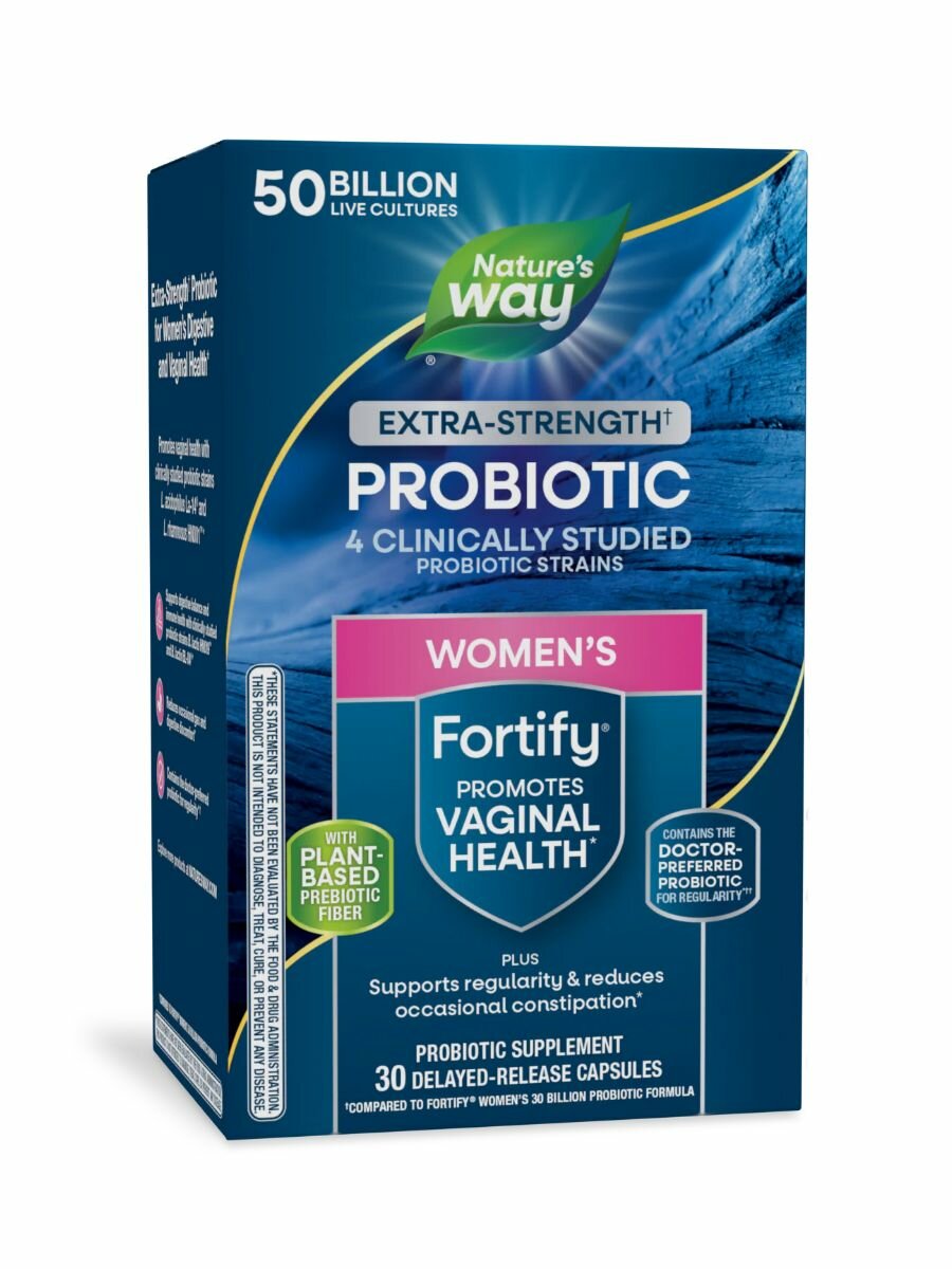 Nature's Way, Fortify Women's Extra-Strength Probiotic, Пробиотики для женщин, 50 миллиардов КОЕ, для поддержки пищеварения, влагалища и иммунитета, 30 капсул с замедленным высвобождением