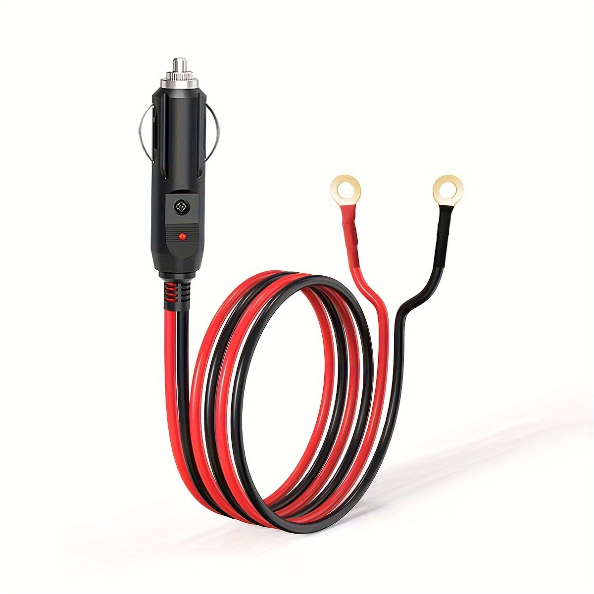 12/24V Тяжелый штекер "папа-папа" для авто, кабель 16AWG с предохранителем 15A, адаптер питания DC со светодиодной индикацией, для авто/кемпера, без аккумулятора, 50 см (19 дюймов)