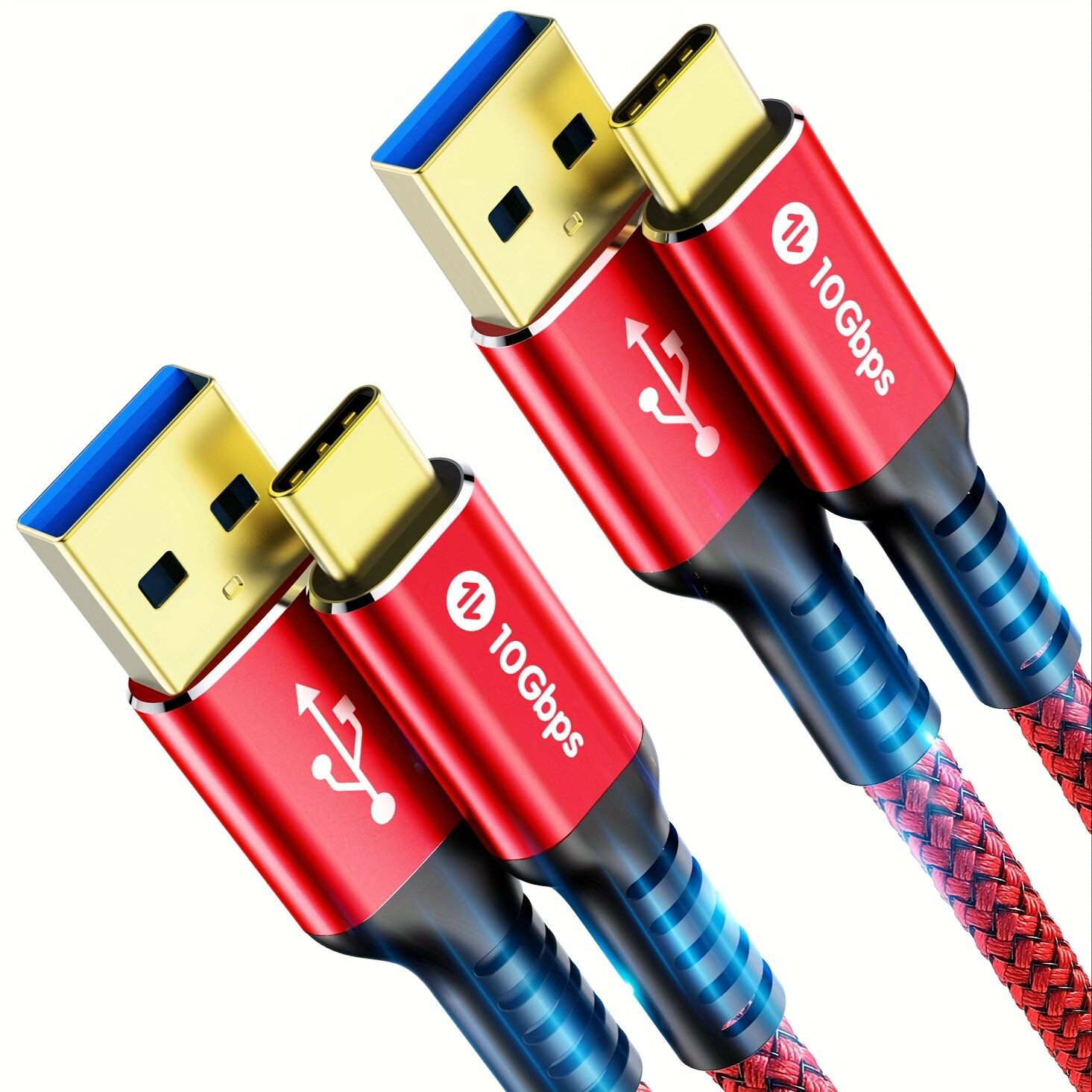 Кабель USB A to C 3.2 Gen 2, 10 Гбит/с, быстрая зарядка 3.1A, длина 1 м (3.3 фута), 2 шт, красный