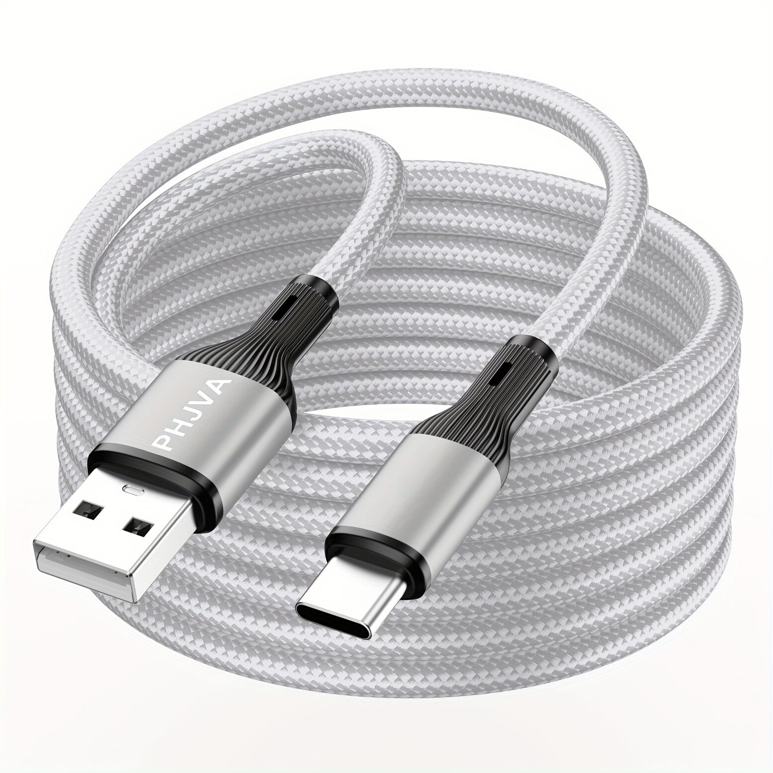 Кабель USB-C для быстрой зарядки и синхронизации данных, совместимый с Samsung, Xiaomi, Redmi, Huawei, OPPO, Android с разъемом Type-C, iPhone 15/16 Pro/Plus/Pro Max, MacBook, iPad, длина 2 м (6.6 фута), цвет серебристый