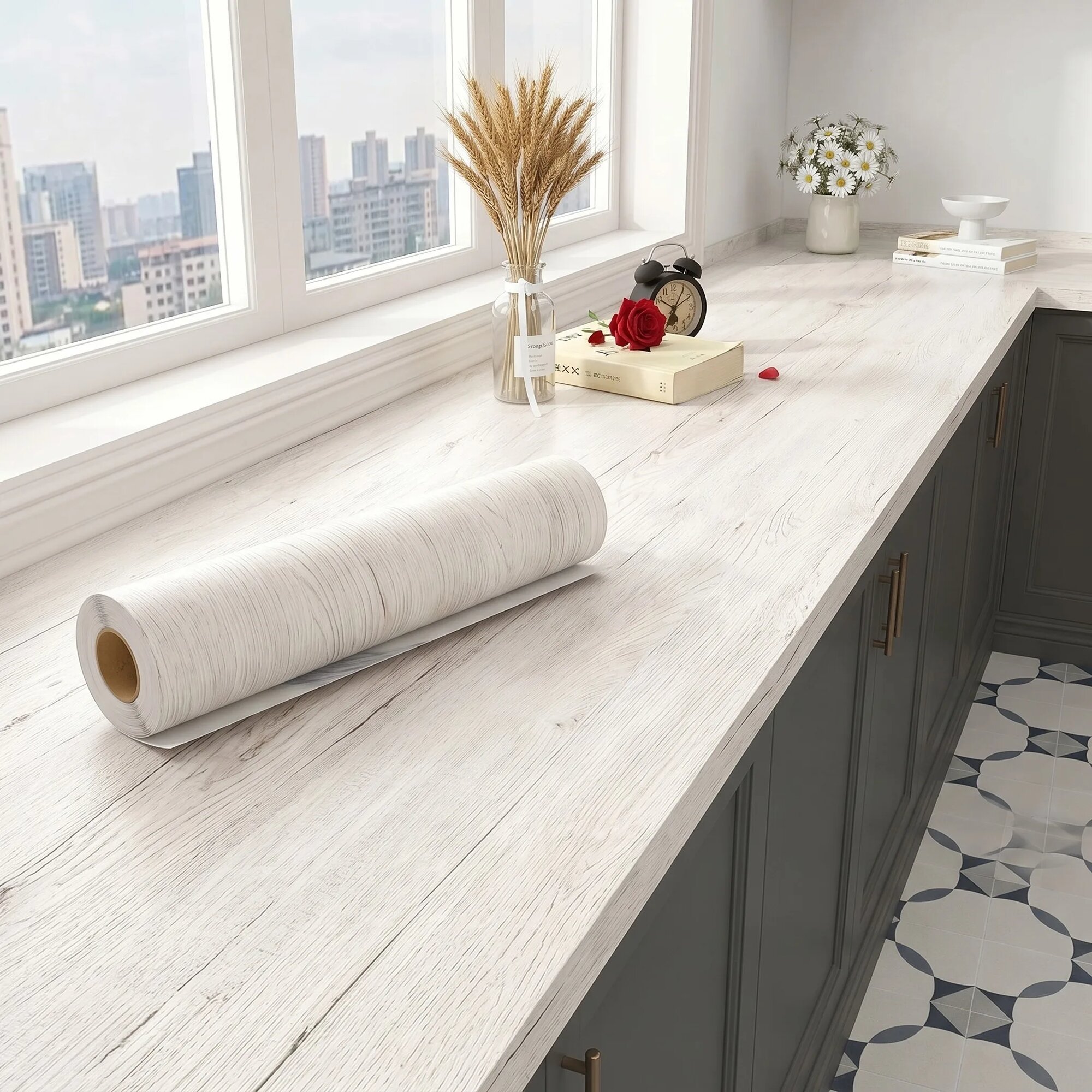 Самостоятельная виниловая пленка ПВХ под дерево для отделки White maple wood, 55cmx3M