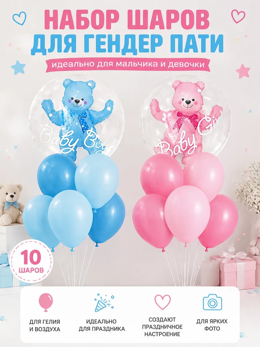 Набор шаров для гендер пати 12 шт, узнай пол ребенка