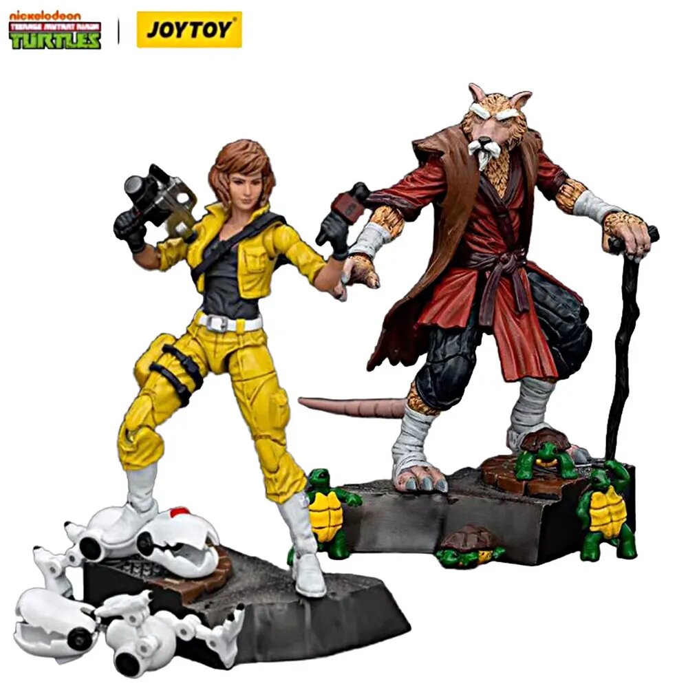 Подвижная фигурка TMNT JOYTOY 1/18 TMNT-April O'Neil and Splinter 2PCS Подарочные модели