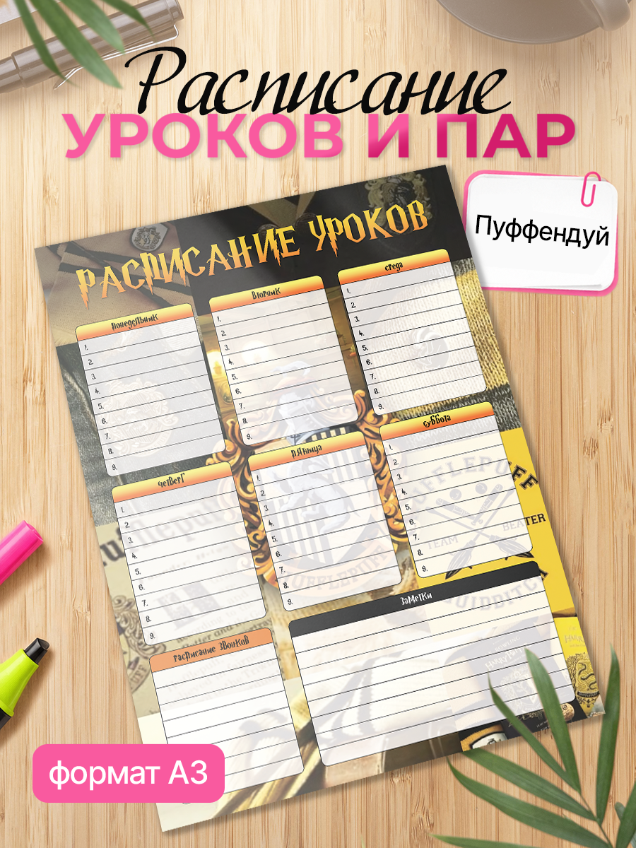 Расписание уроков школьное, формат А3 29,7х42 см, "Гарри Поттер"